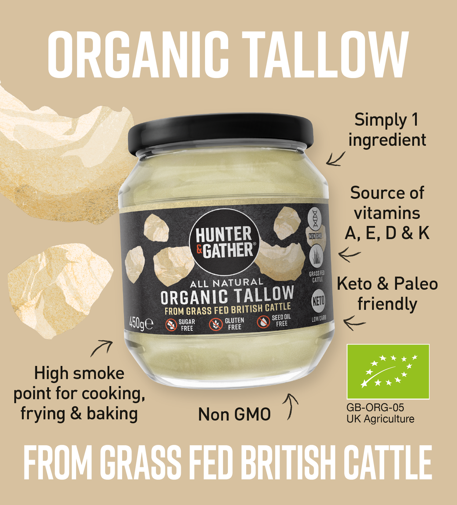 Hunter & Gather Organic British Beef Tallow 300g — Lidgates Butchers